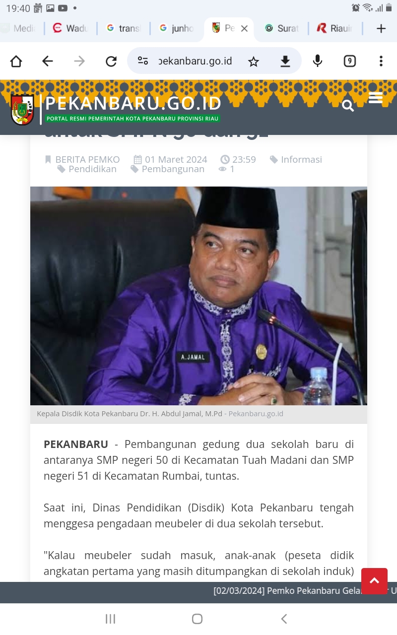 Disdik Pekanbaru Gesa Pengadaan Meubeler SMPN 50 dan 51 yang Tuntas ...